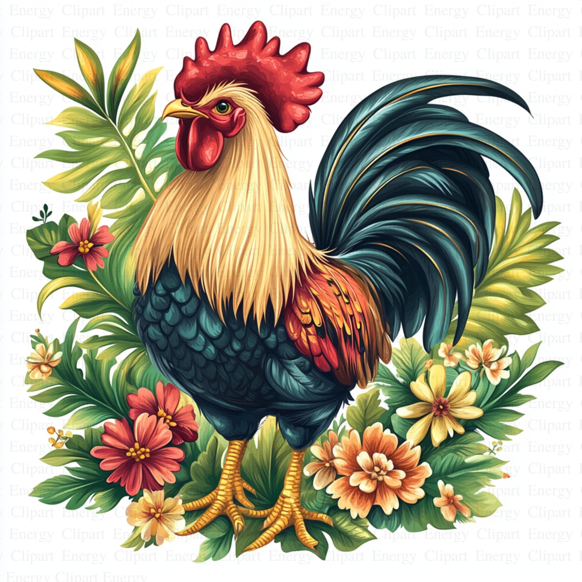 Floral Rooster Clipart | 5 High Quality Jpgs | Digital Download ...