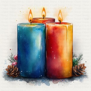 Watercolor Christmas Candles Clipart 5 High Quality Jpg's Digital ...