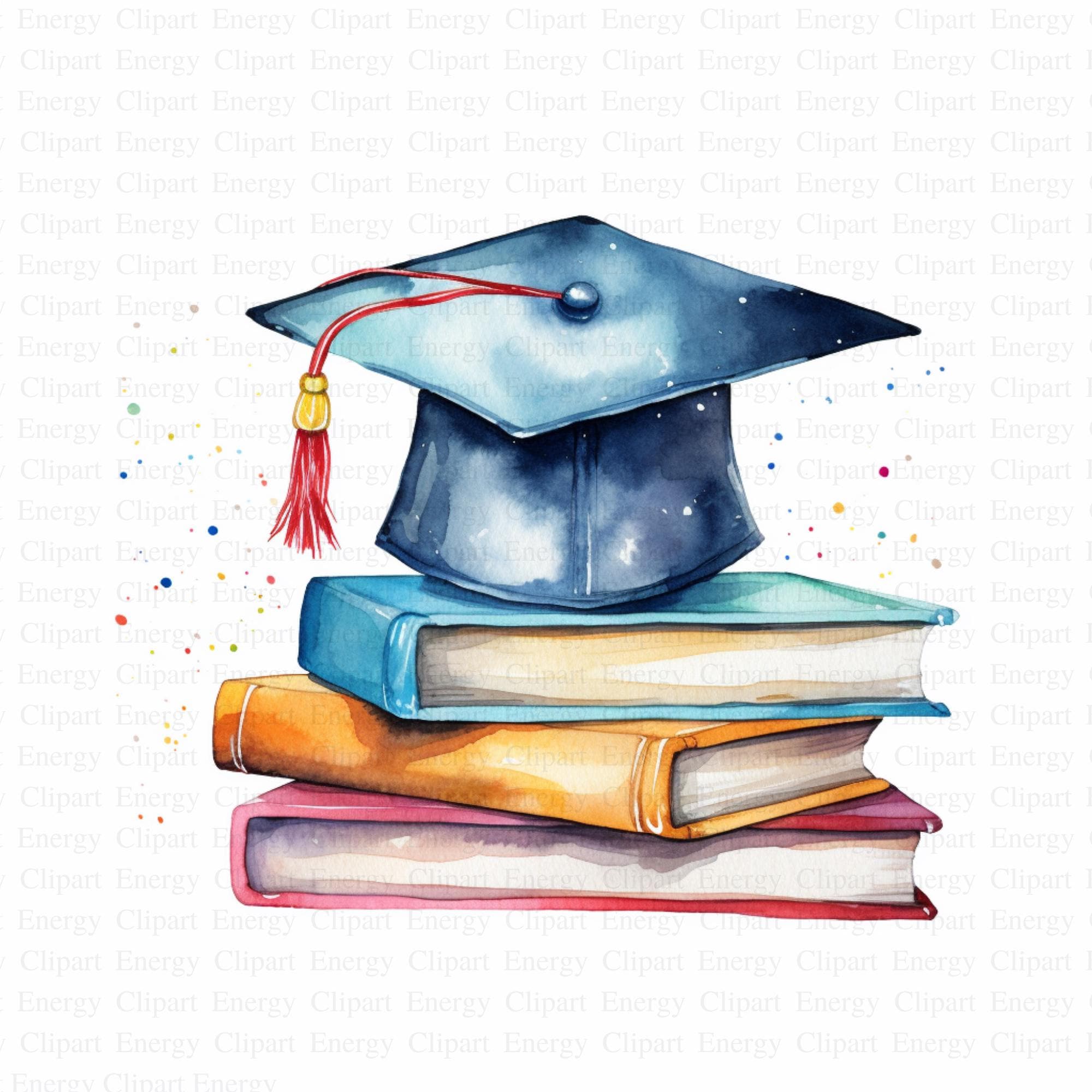 Graduation Hat on Books Clipart | 5 High Quality Jpgs | Instant Digital ...