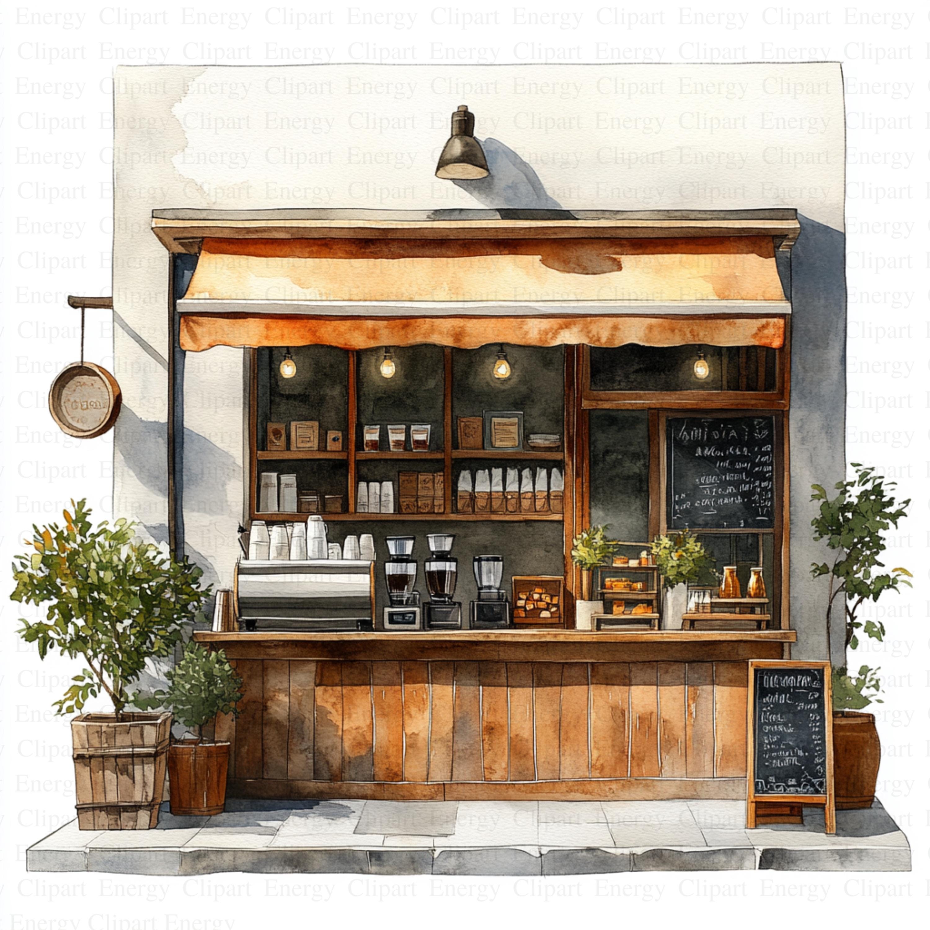 Tiny Coffee Shop Clipart | 5 High Quality Jpg's | Digital Download ...
