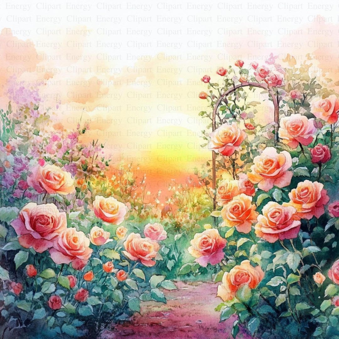 Rose Garden Clipart | 5 High Quality Jpgs | Digital Download | Sunset ...