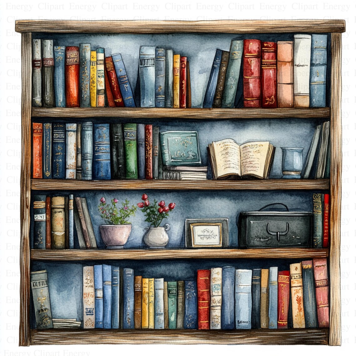 Watercolor Bookshelf Clipart | 5 High Quality Jpg's | Digital Download ...