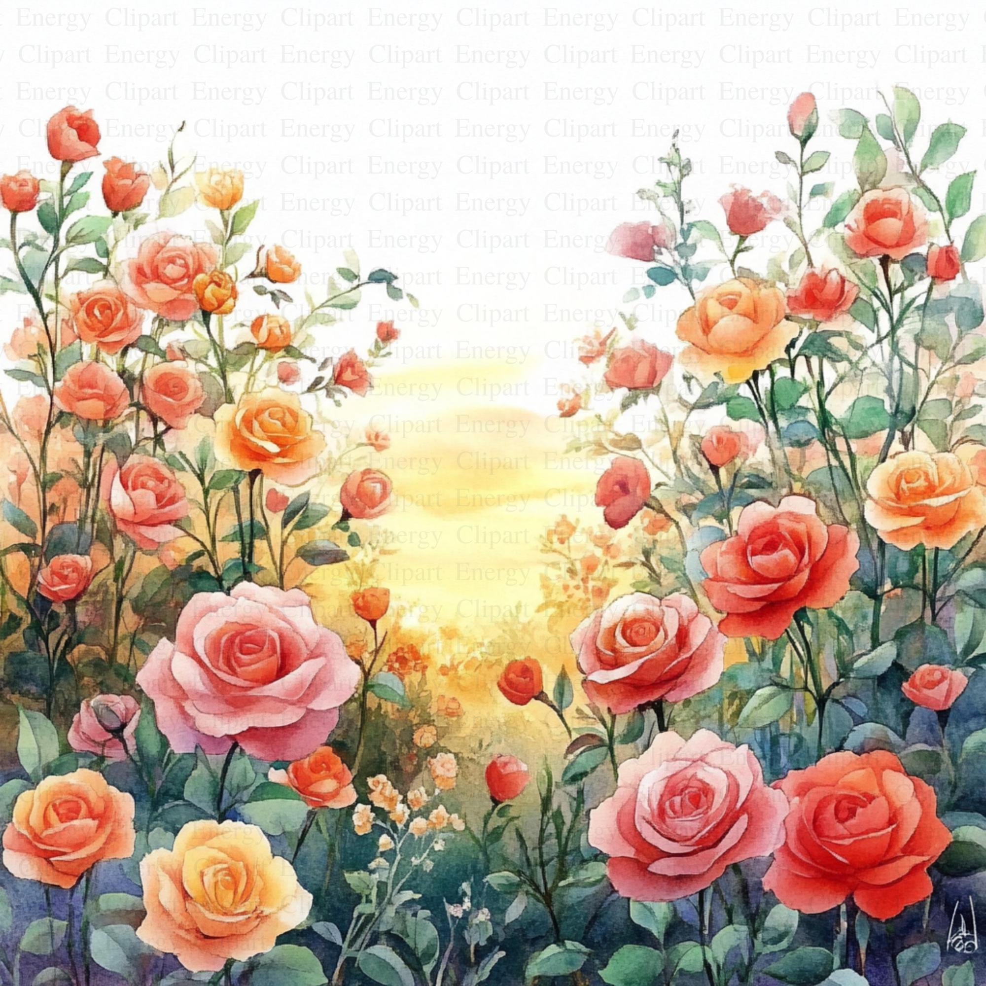 Rose Garden Clipart | 5 High Quality Jpgs | Digital Download | Sunset ...