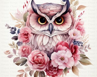 Floral Owls Clipart | 10 High Quality Jpgs | Instant Digital Download ...