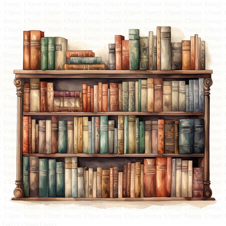 Watercolor Library Books Clipart | 5 High Quality Jpg's | Digital ...