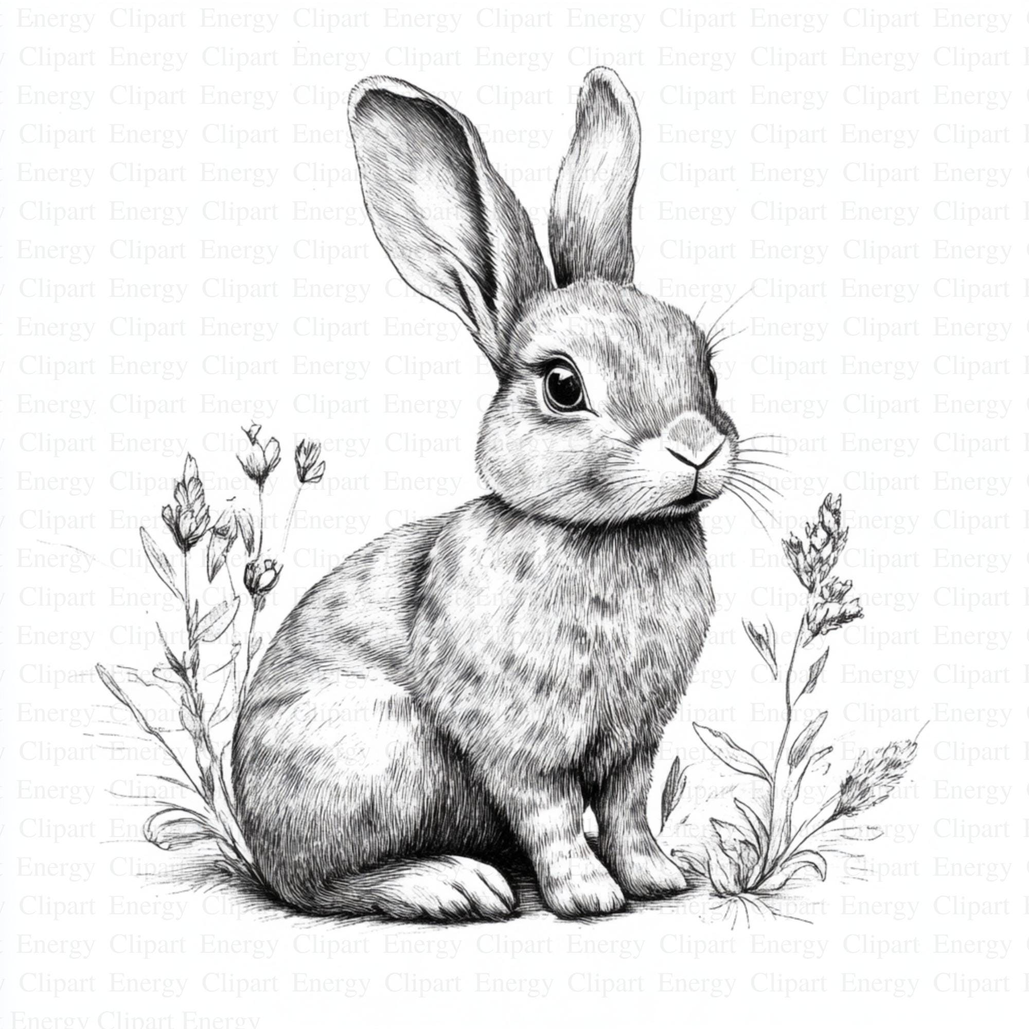 Bunny Black Ink Clipart | 5 High Quality Jpgs | Digital Download | Line ...