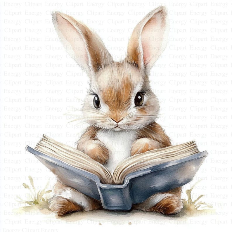 Bunny Reading Book Clipart | 5 High Quality Jpgs | Digital Download ...