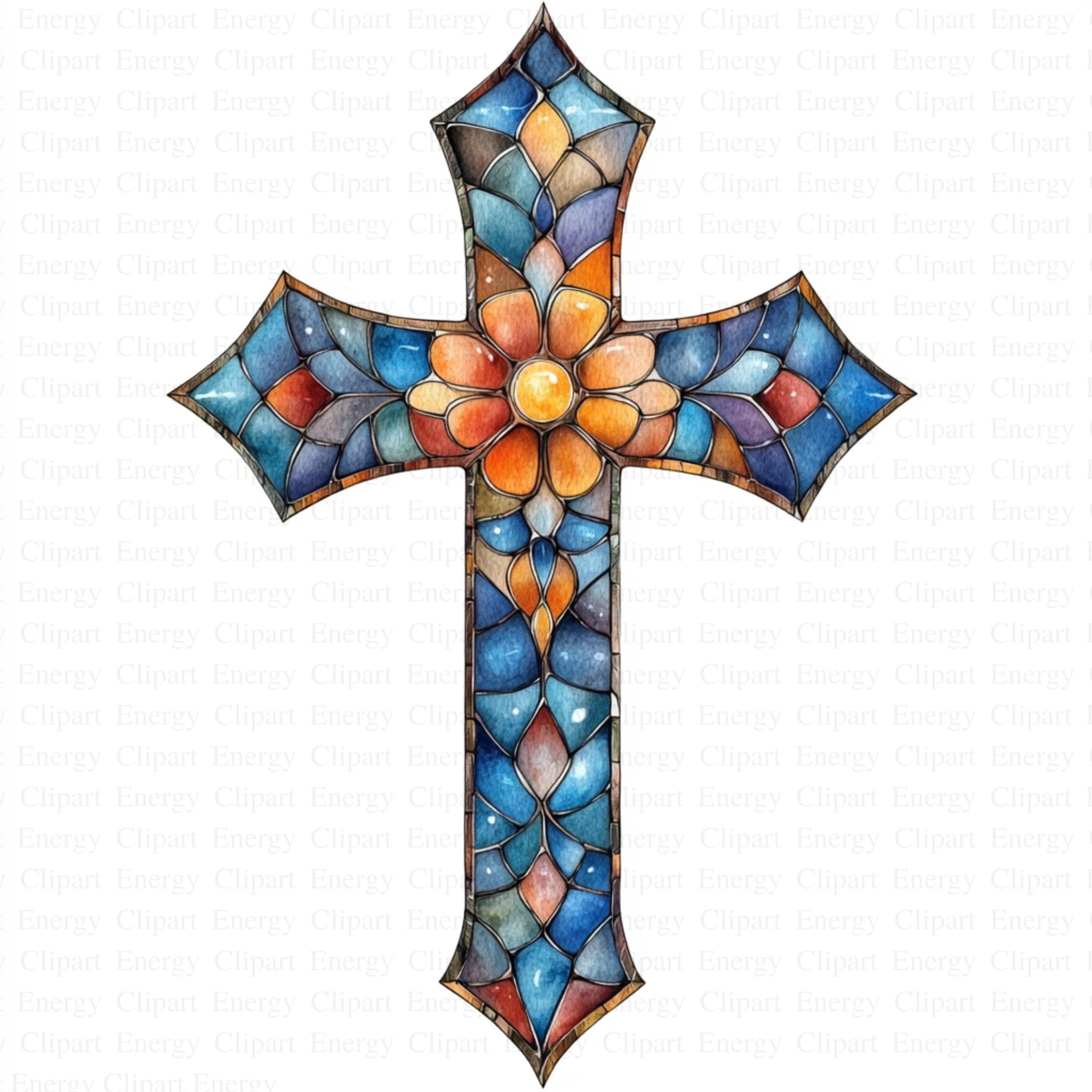 Watercolor Stained Glass Cross Clipart | 5 High Quality Jpg's | Digital Download | Religious ...