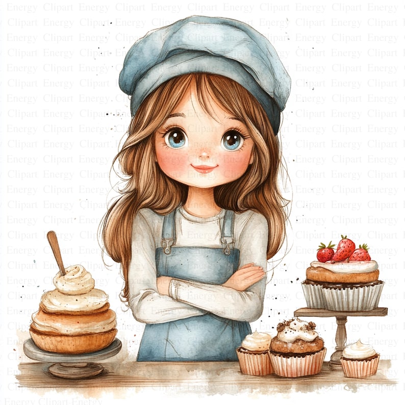 Bakery Girl Clipart | 5 High Quality Jpg's | Digital Download | Cute ...