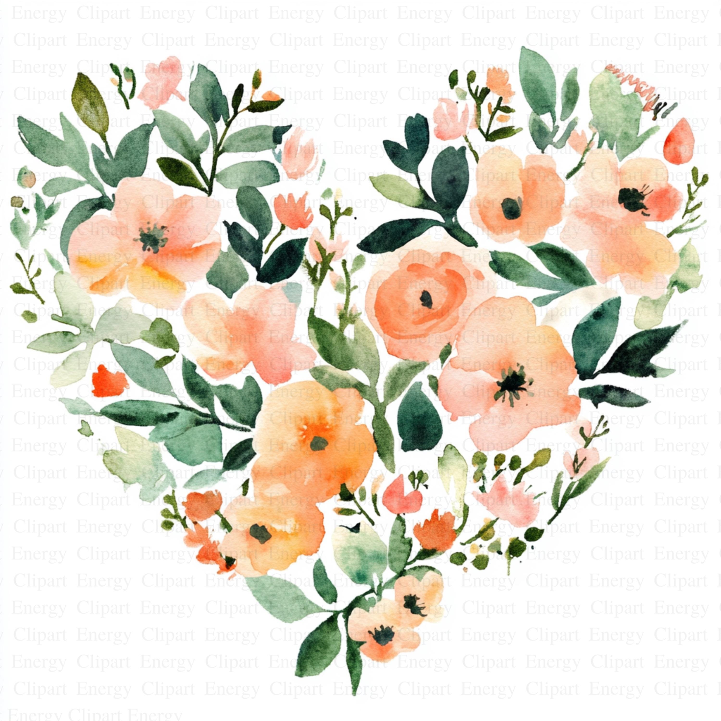 Watercolor Floral Hearts Clipart | 5 High Quality Jpg's | Digital ...