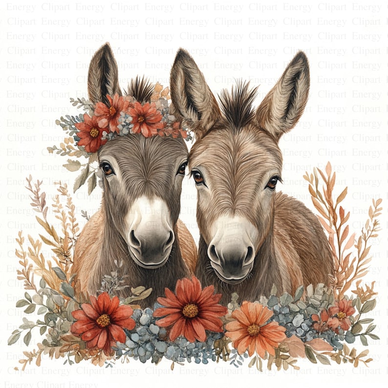 Floral Donkeys Clipart | 5 High Quality Jpg's | Digital Download | Farm ...