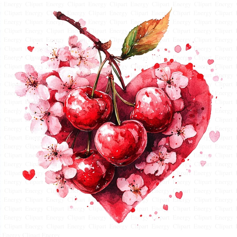 Floral Heart Cherry Clipart | 5 High Quality Jpg's | Digital Download ...