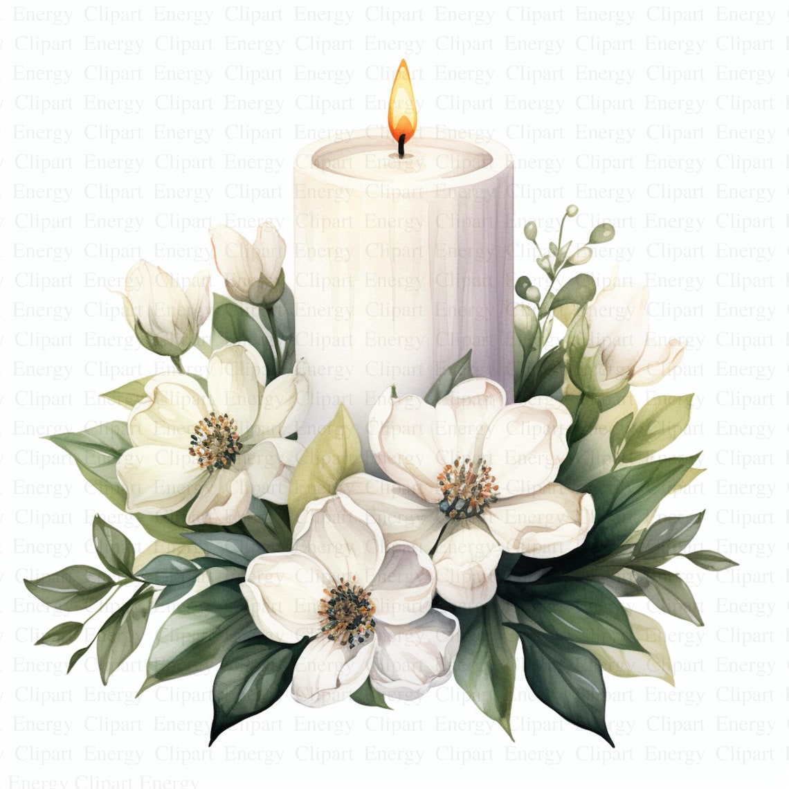 Watercolor White Candles Clipart | 5 High Quality Jpgs | Digital ...