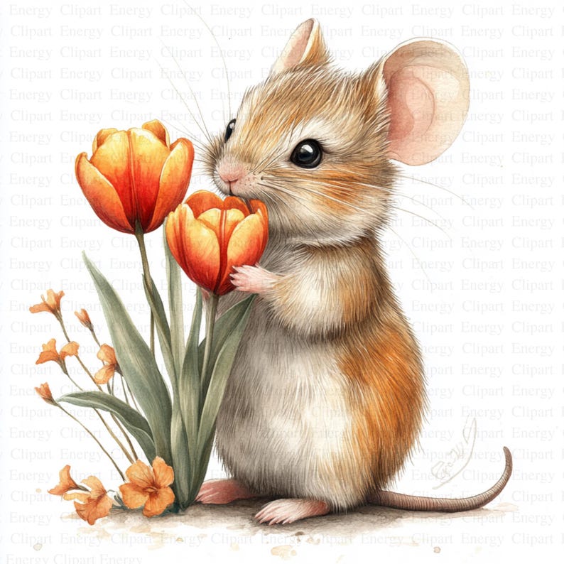 Mice and Tulip Clipart | 5 High Quality Jpgs | Digital Download | Card ...