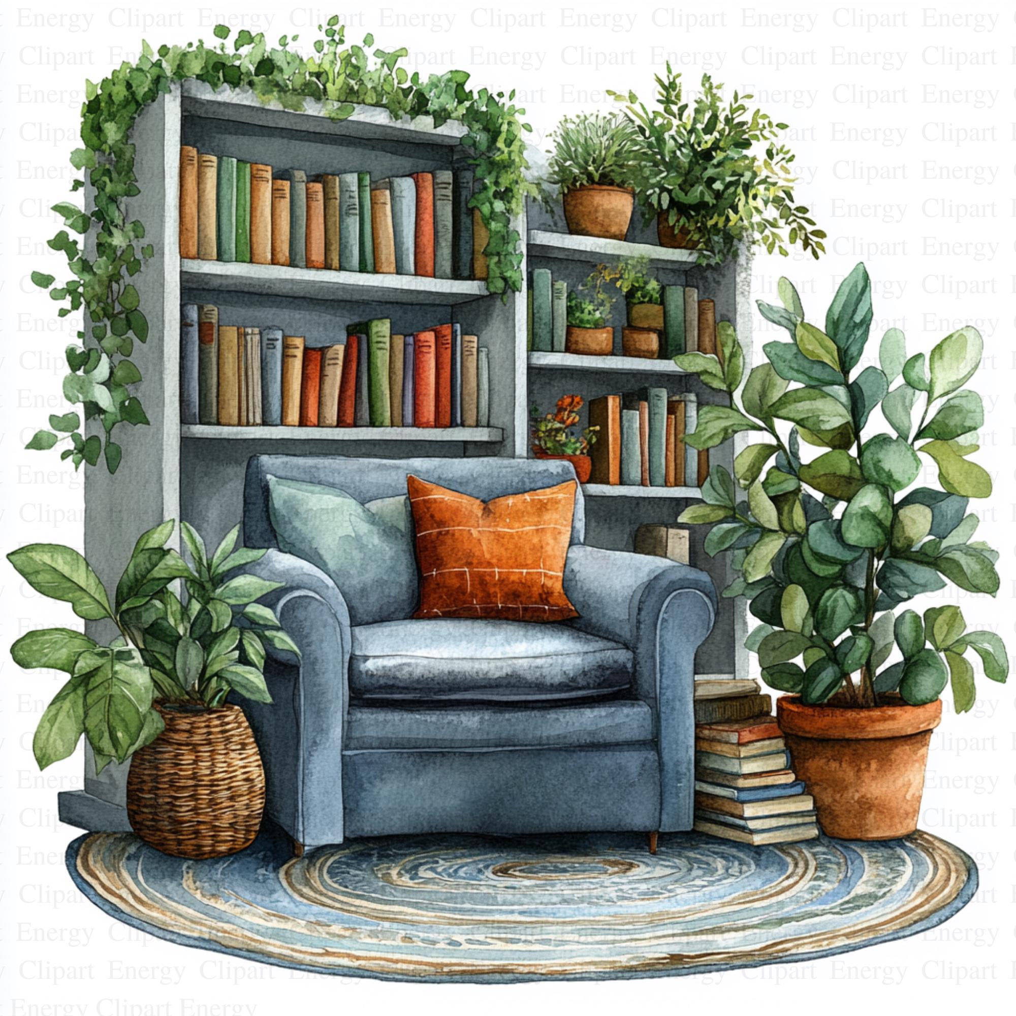 Watercolor Reading Corner Clipart 5 High Quality Jpgs Digital Download ...