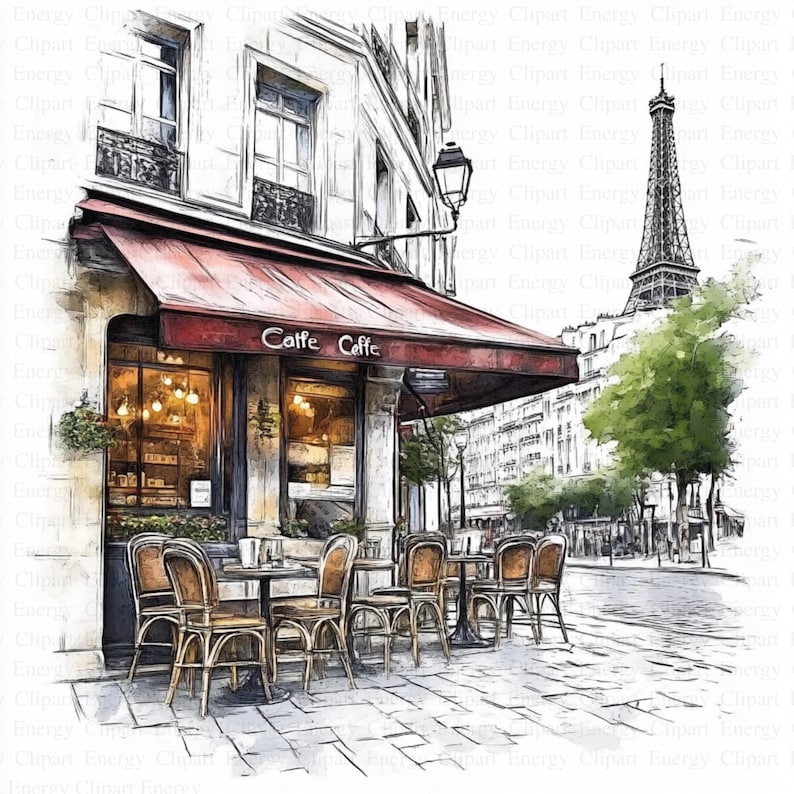 Paris Cafe Clipart | 5 High Quality Jpgs | Digital Download | Vintage ...