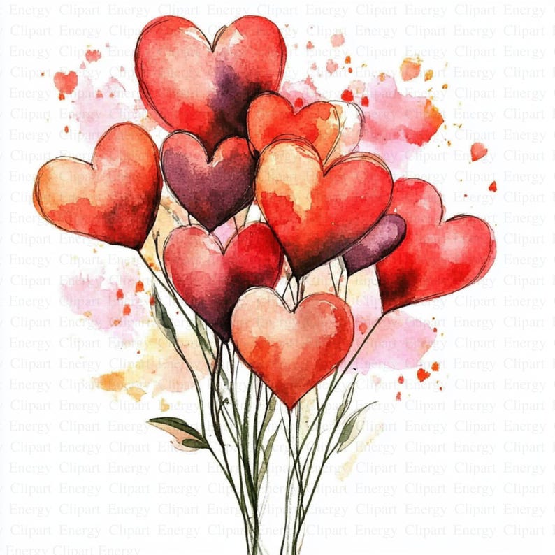 Adorable Hearts Bouquet Clipart | 5 High Quality Jpgs | Digital ...