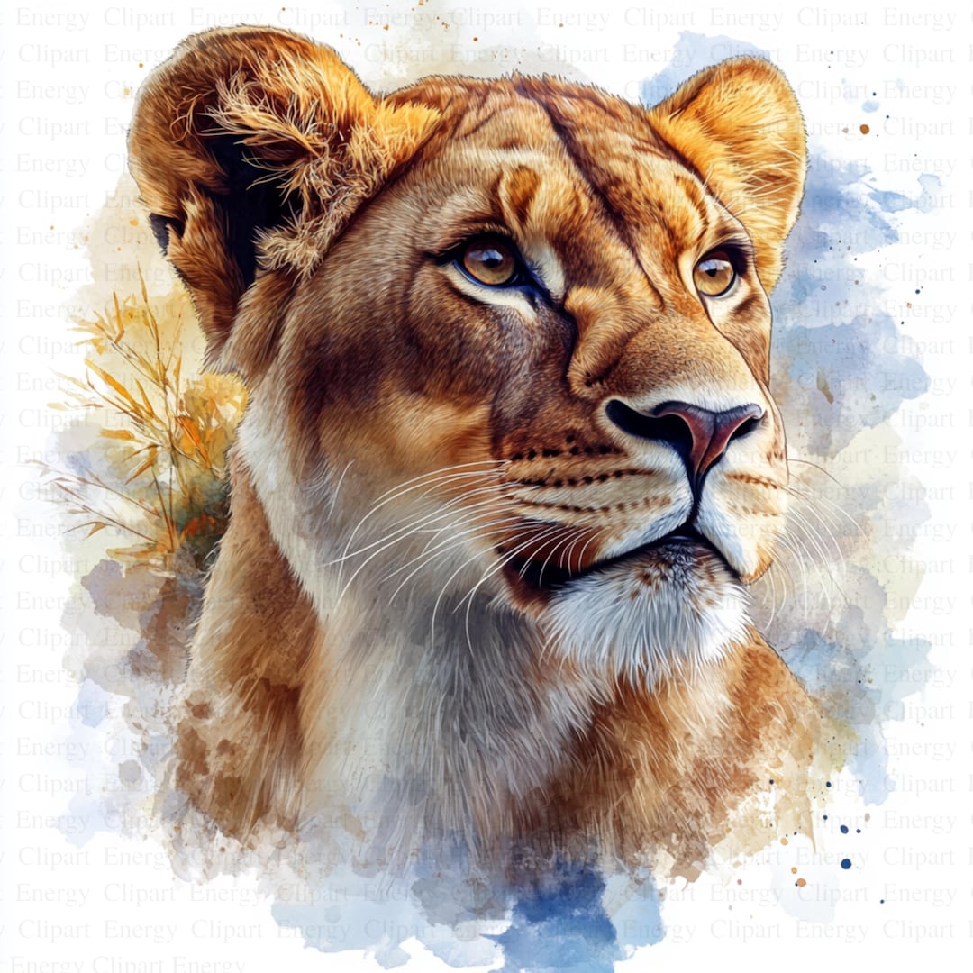 Watercolor Proud Lioness Clipart | 5 High Quality Jpgs | Digital ...
