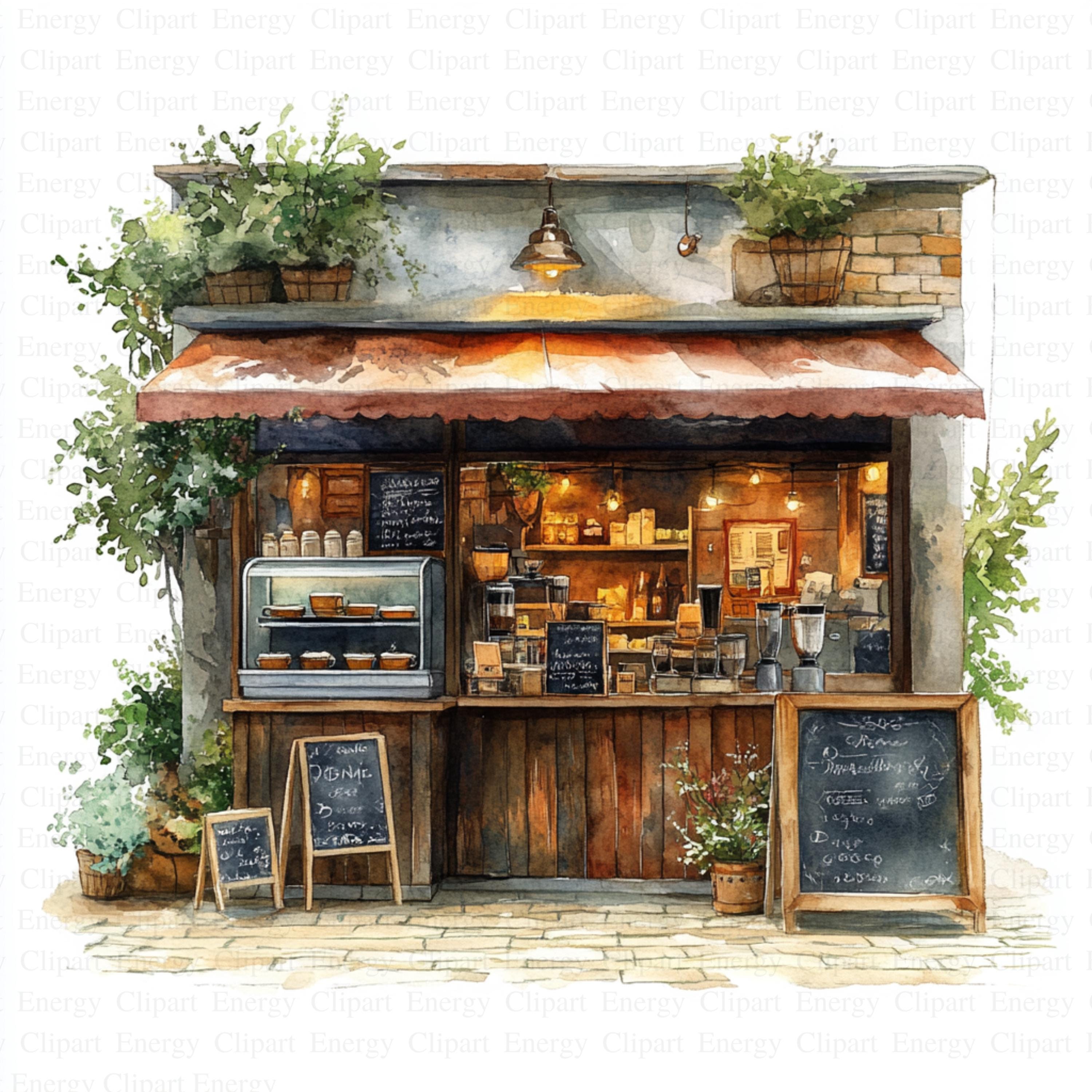 Tiny Coffee Shop Clipart | 5 High Quality Jpg's | Digital Download ...