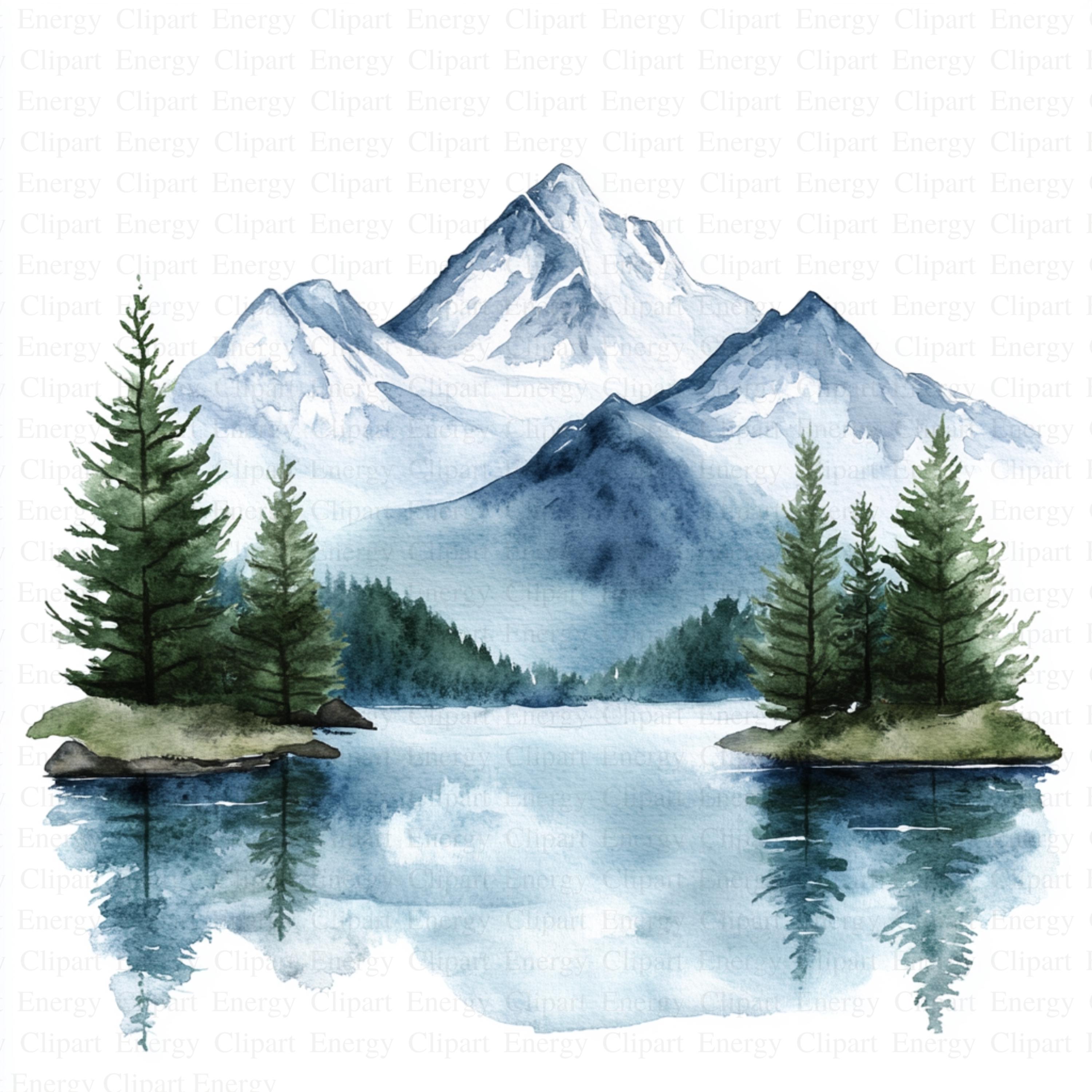 Mountain Landscape Clipart 5 High Quality Jpgs Digital Download Scenic ...