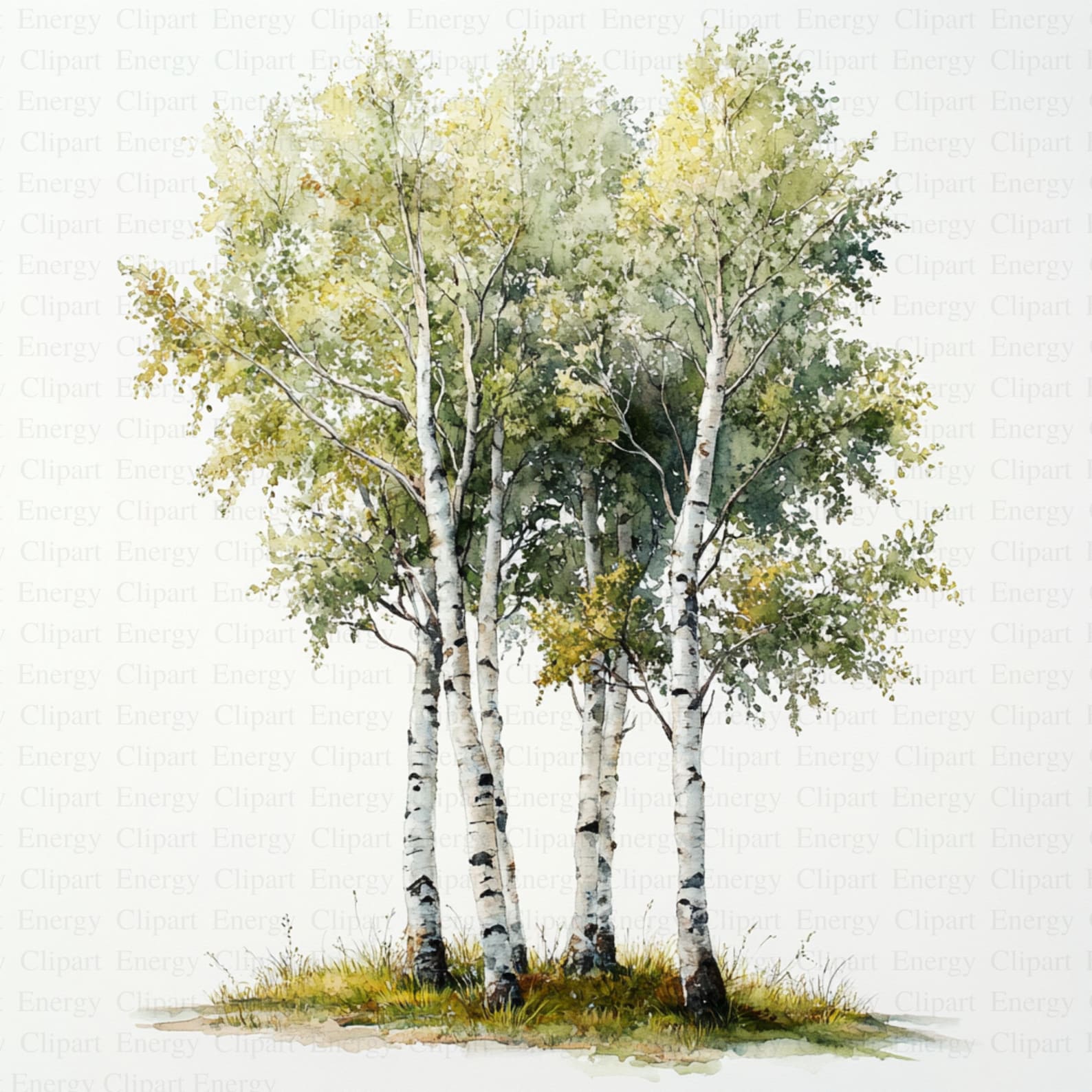 Watercolor Forest Birch Trees Clipart | 5 High Quality Jpg's | Digital ...