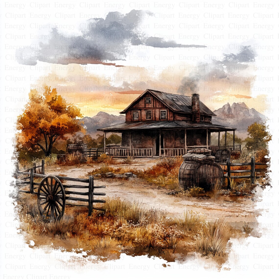 Watercolor Old West Landscape Clipart | 5 High Quality Jpg's | Digital ...