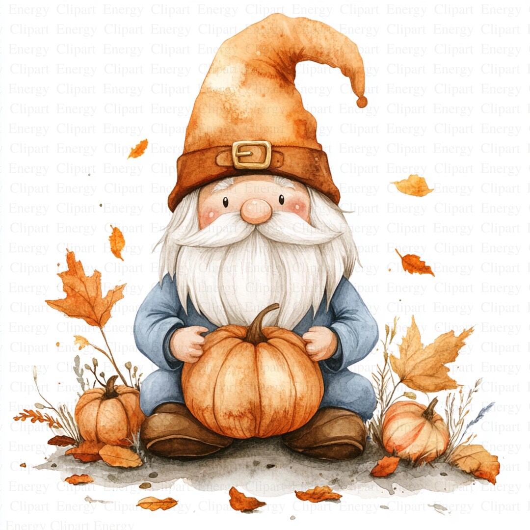 Watercolor Pumpkin Gnome Clipart | 5 High Quality Jpg's | Digital ...