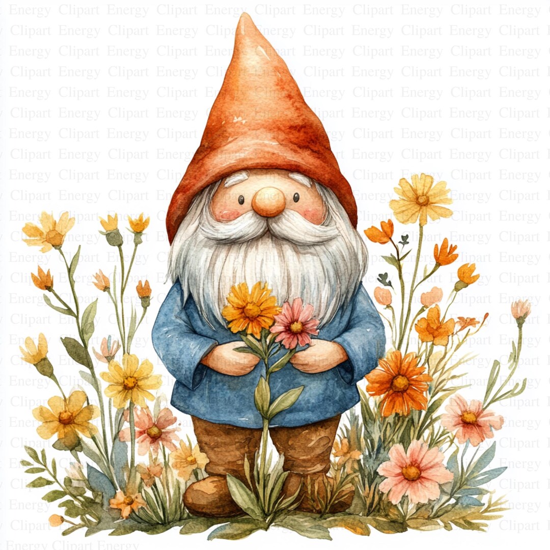 Gnome and Flowers Clipart | 5 High Quality Jpgs | Digital Download ...