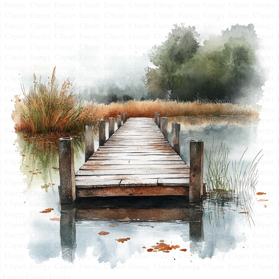 Watercolor Pond Dock Clipart | 5 High Quality Jpg's | Digital Download ...
