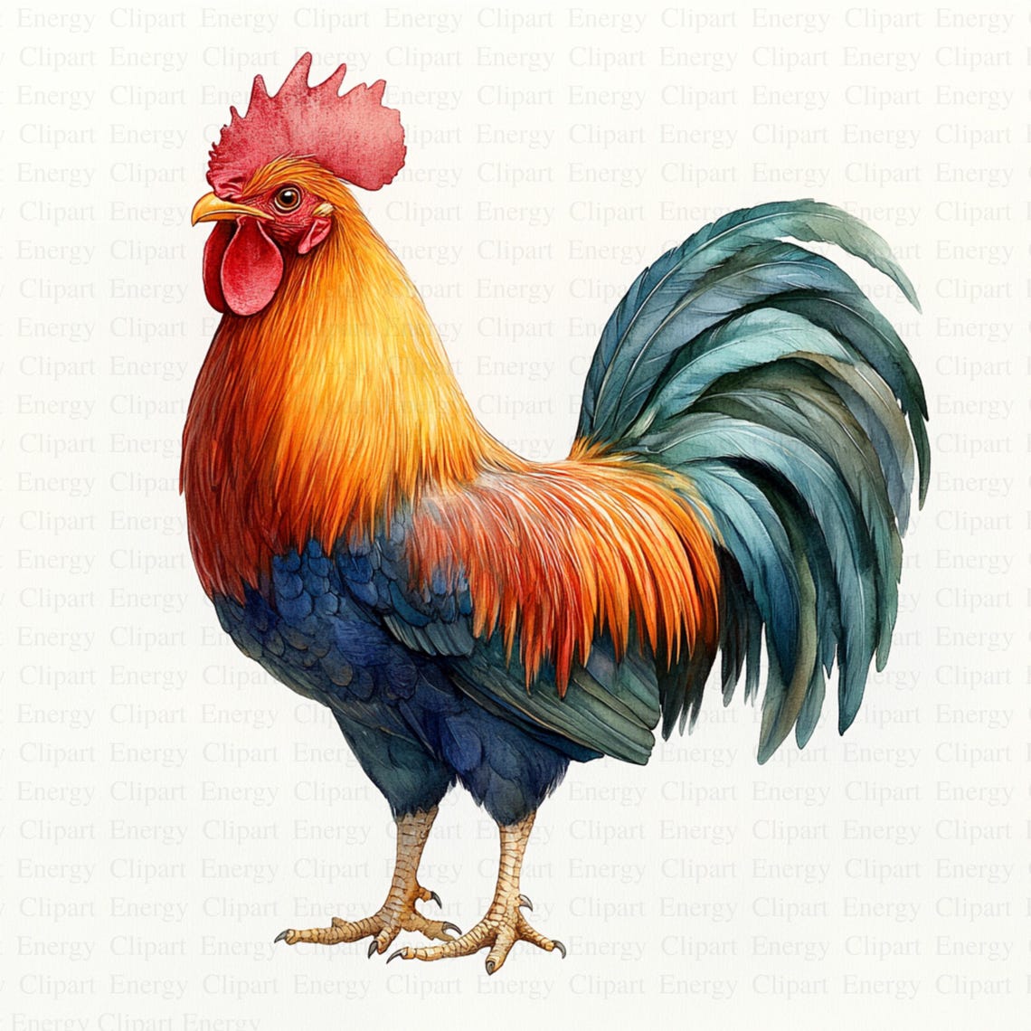 Watercolor Cockerel Clipart | 5 High Quality Jpg's | Digital Download ...