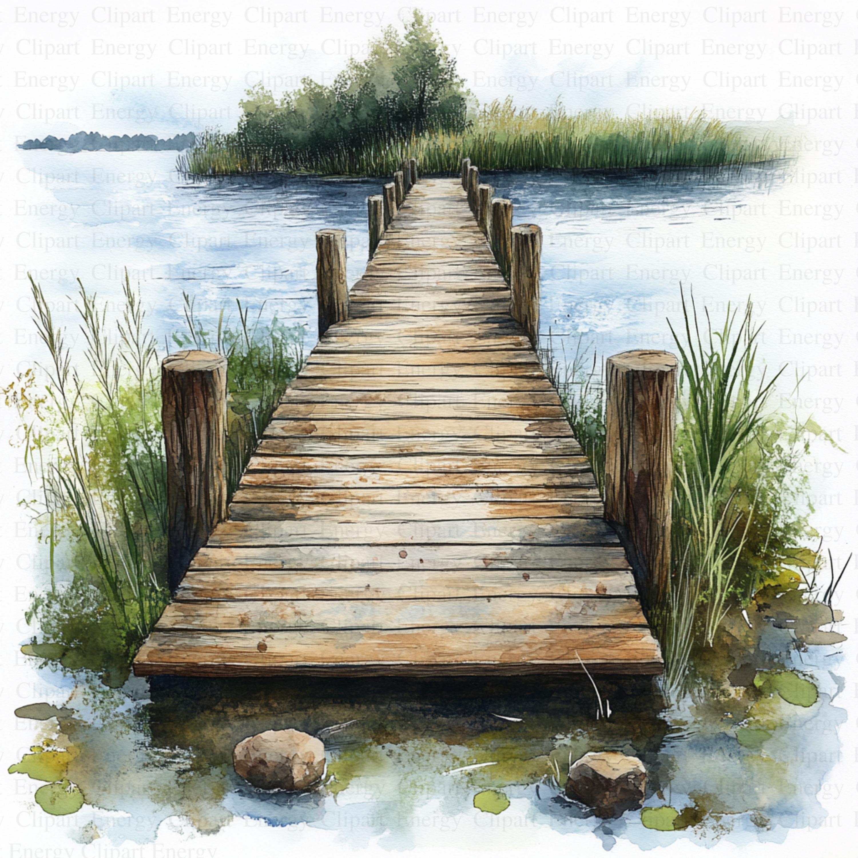 Watercolor Pond Dock Clipart | 5 High Quality Jpg's | Digital Download ...