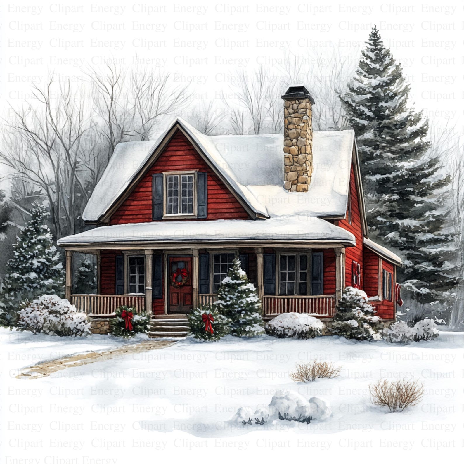 Christmas Farmhouse Clipart | 5 High Quality Jpg's | Digital Download ...