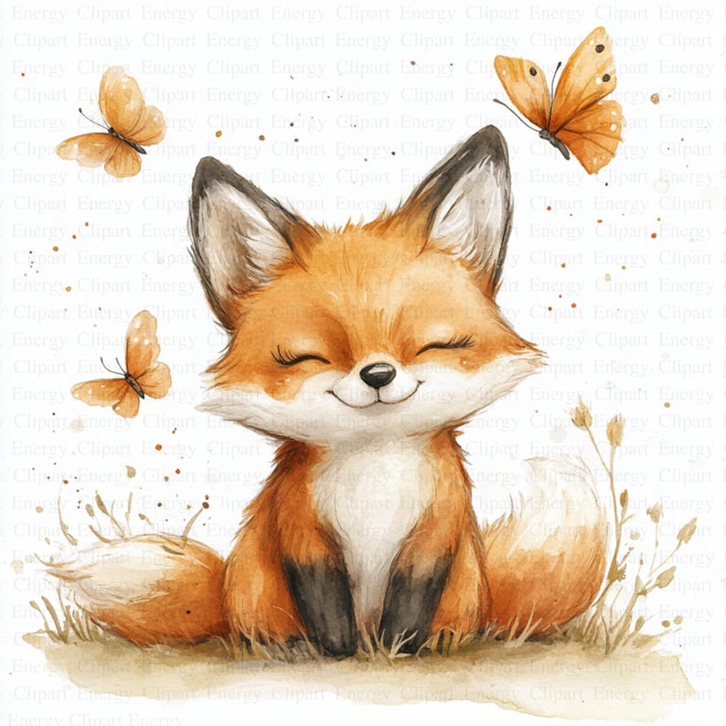 Fox and Butterfly Clipart | 5 High Quality Jpgs | Digital Download ...