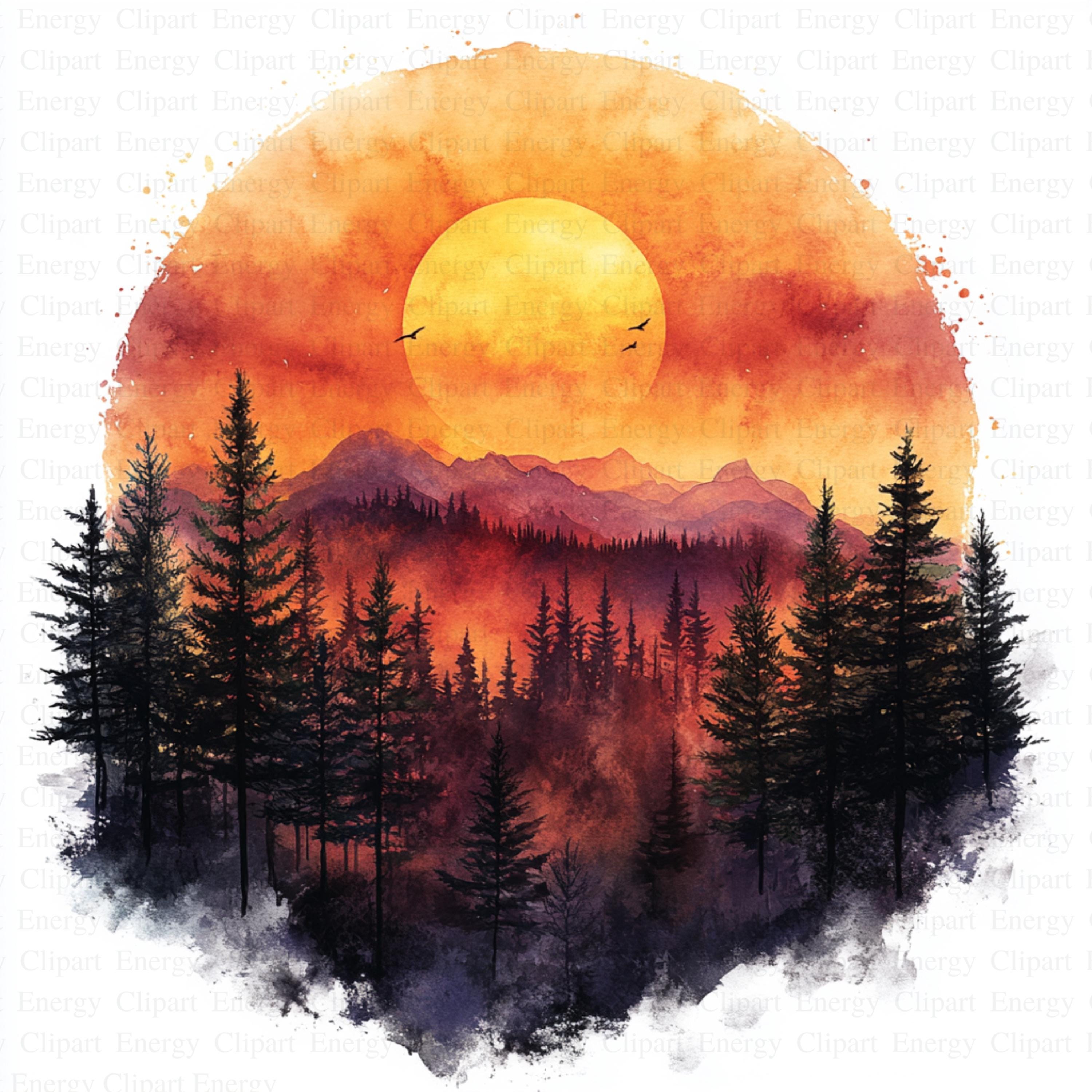 Sunset Forest Clipart | 5 High Quality Jpg's | Digital Download ...