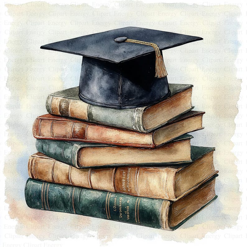Graduation Hat on Books Clipart | 5 High Quality Jpg's | Digital ...
