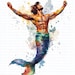 Watercolor Mermaid Man Clipart | 5 High Quality Jpgs | Digital Download ...