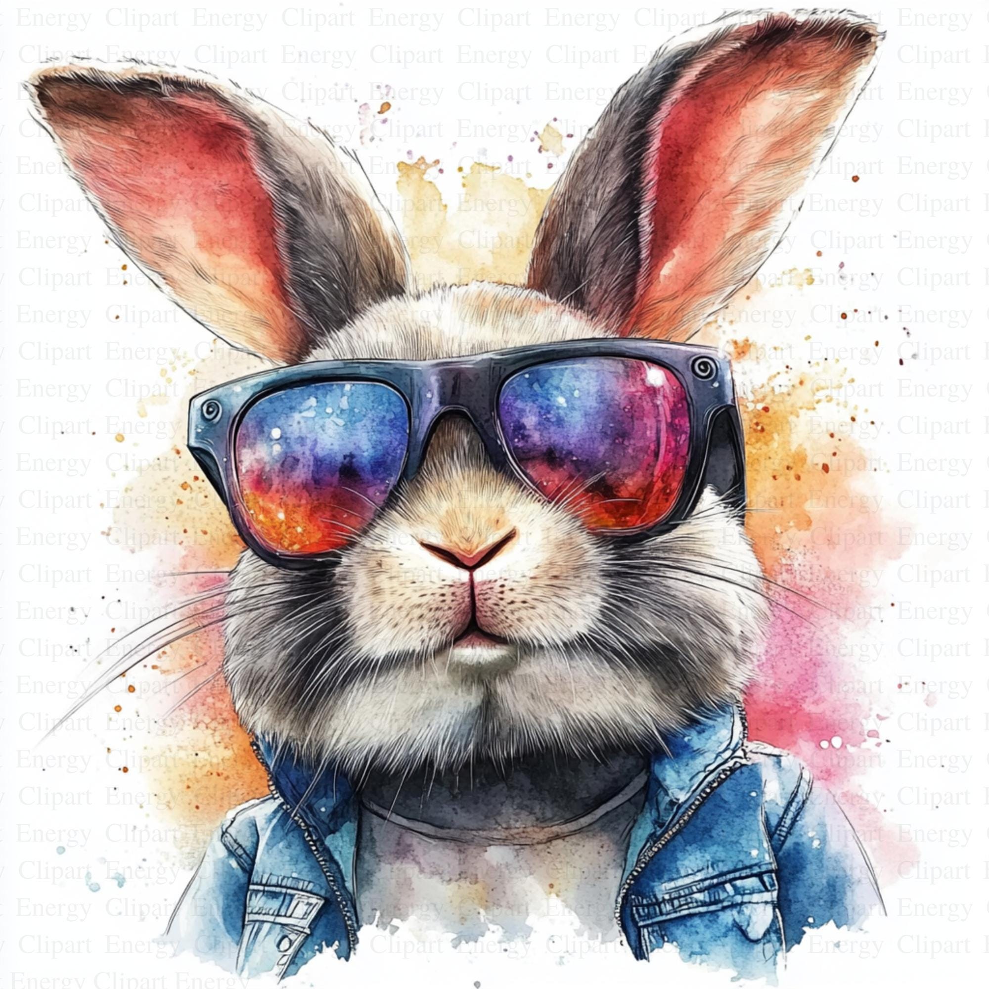 Cool Bunny Clipart | 5 High Quality Jpgs | Digital Download | Disco ...