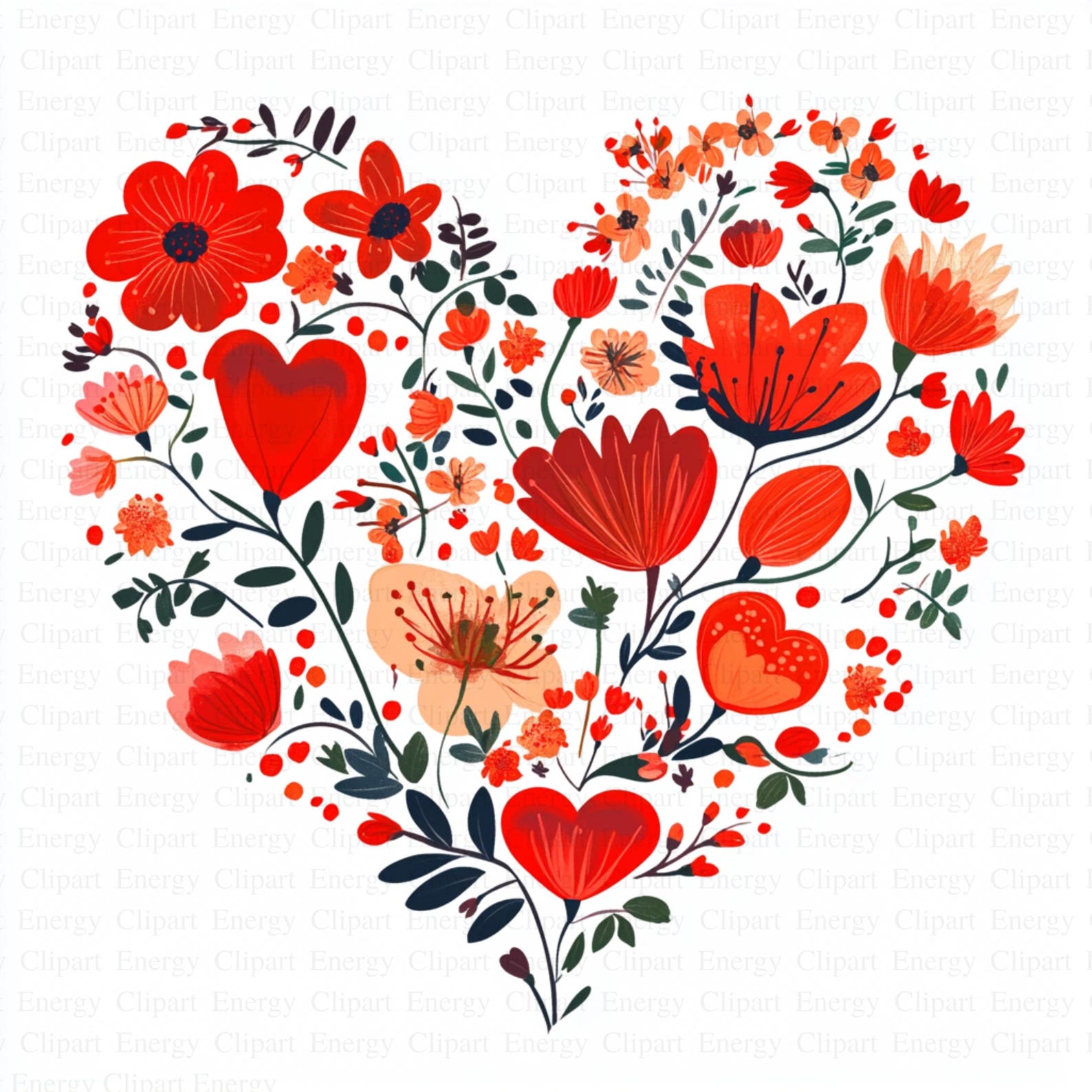 Watercolor Floral Hearts Clipart | 5 High Quality Jpg's | Digital ...