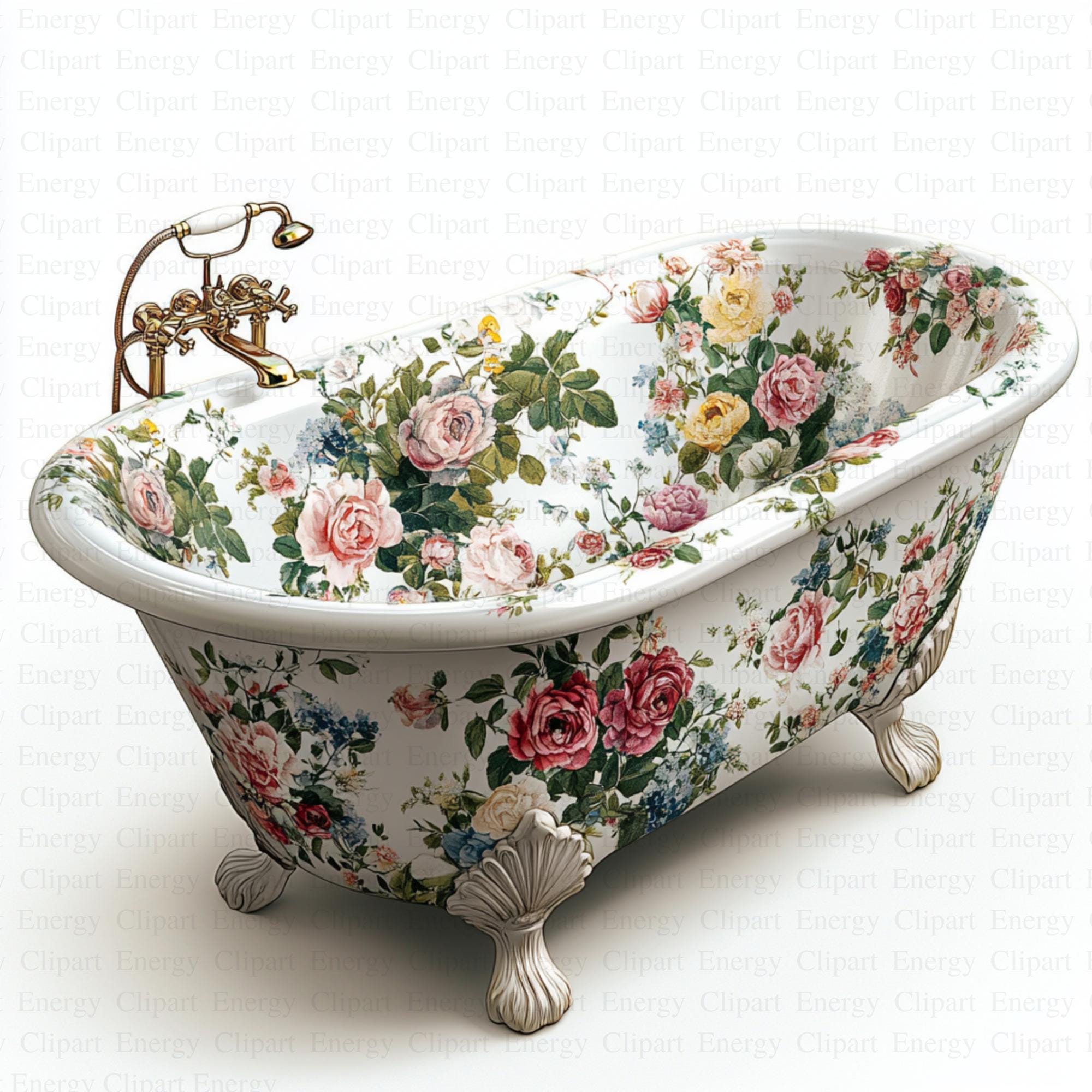 Vintage Floral Bathtub Clipart | 5 High Quality Jpgs | Digital Download ...
