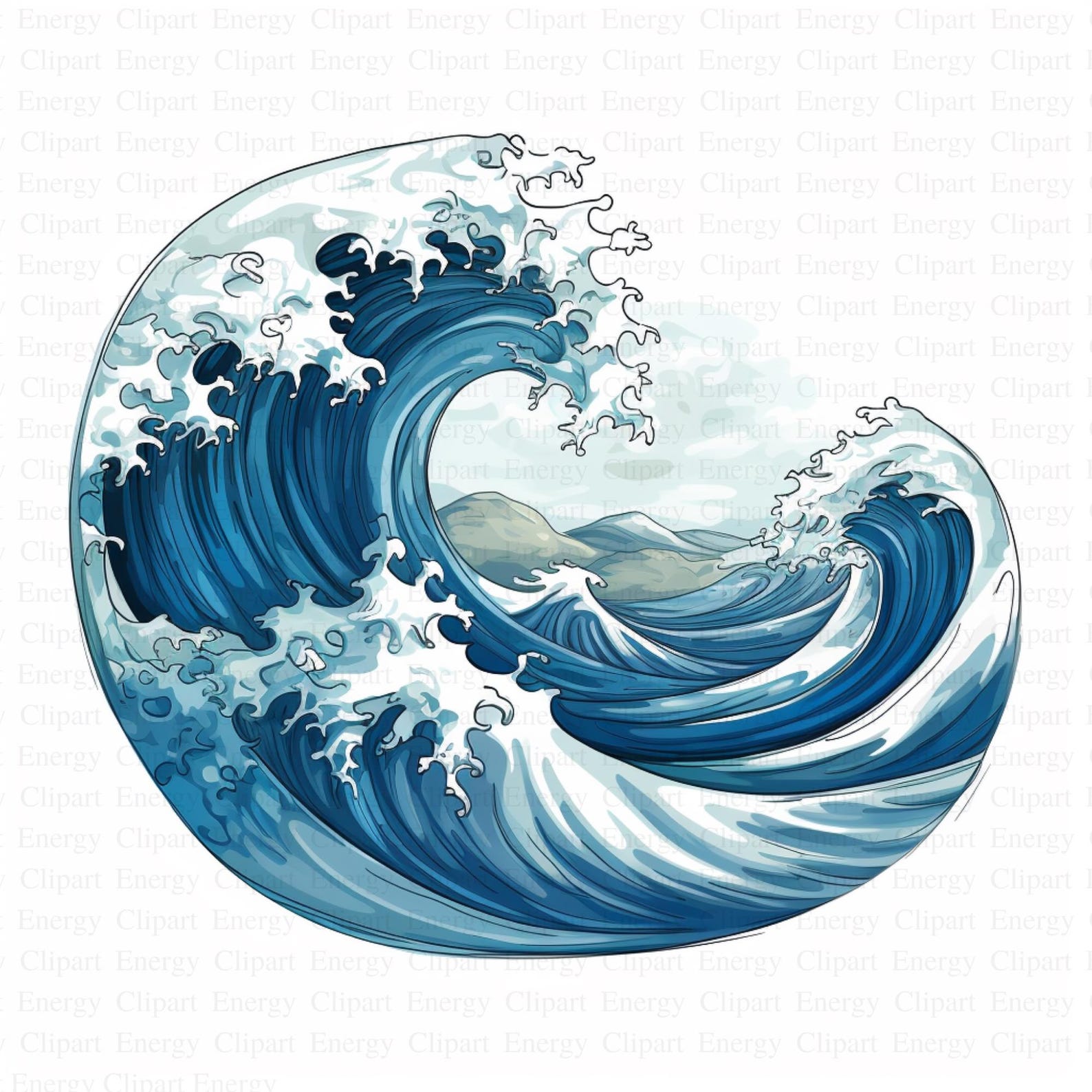 Watercolor Ocean Waves Clipart | 5 High Quality Jpg's | Digital ...