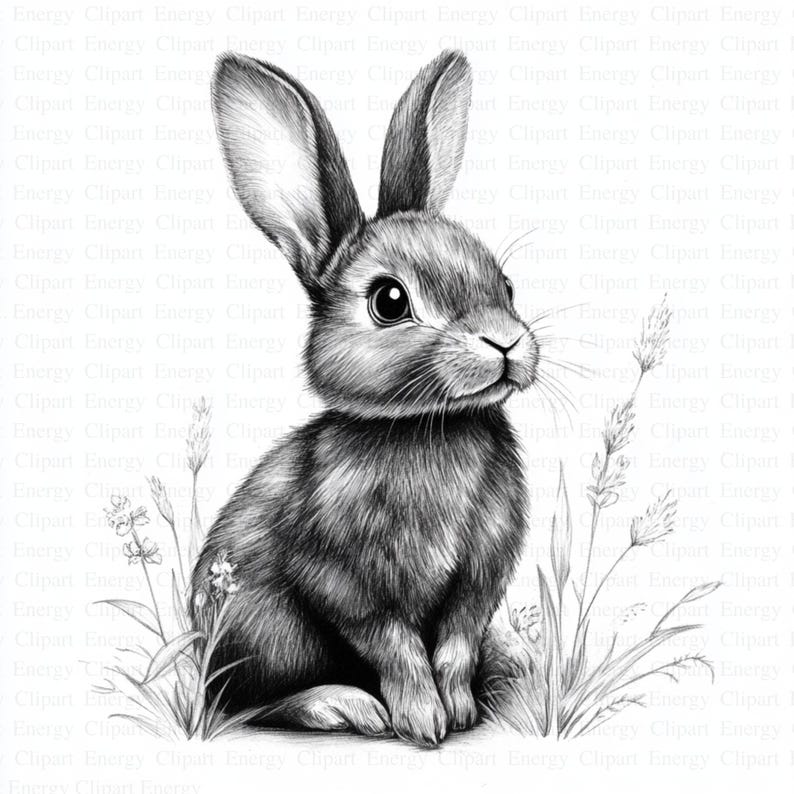 Bunny Black Ink Clipart | 5 High Quality Jpgs | Digital Download | Line ...