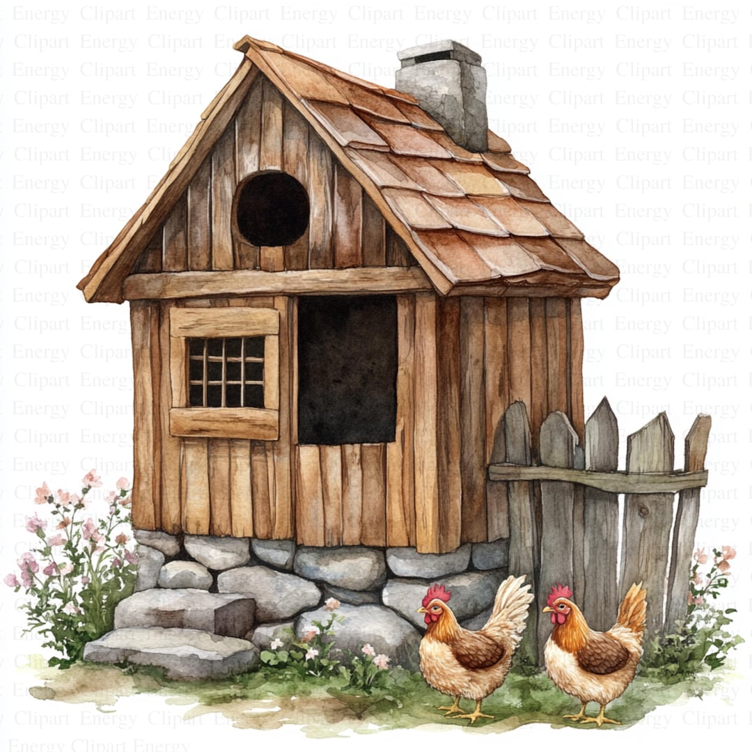 Watercolor Chicken Coop Clipart | 5 High Quality Jpg's | Digital ...
