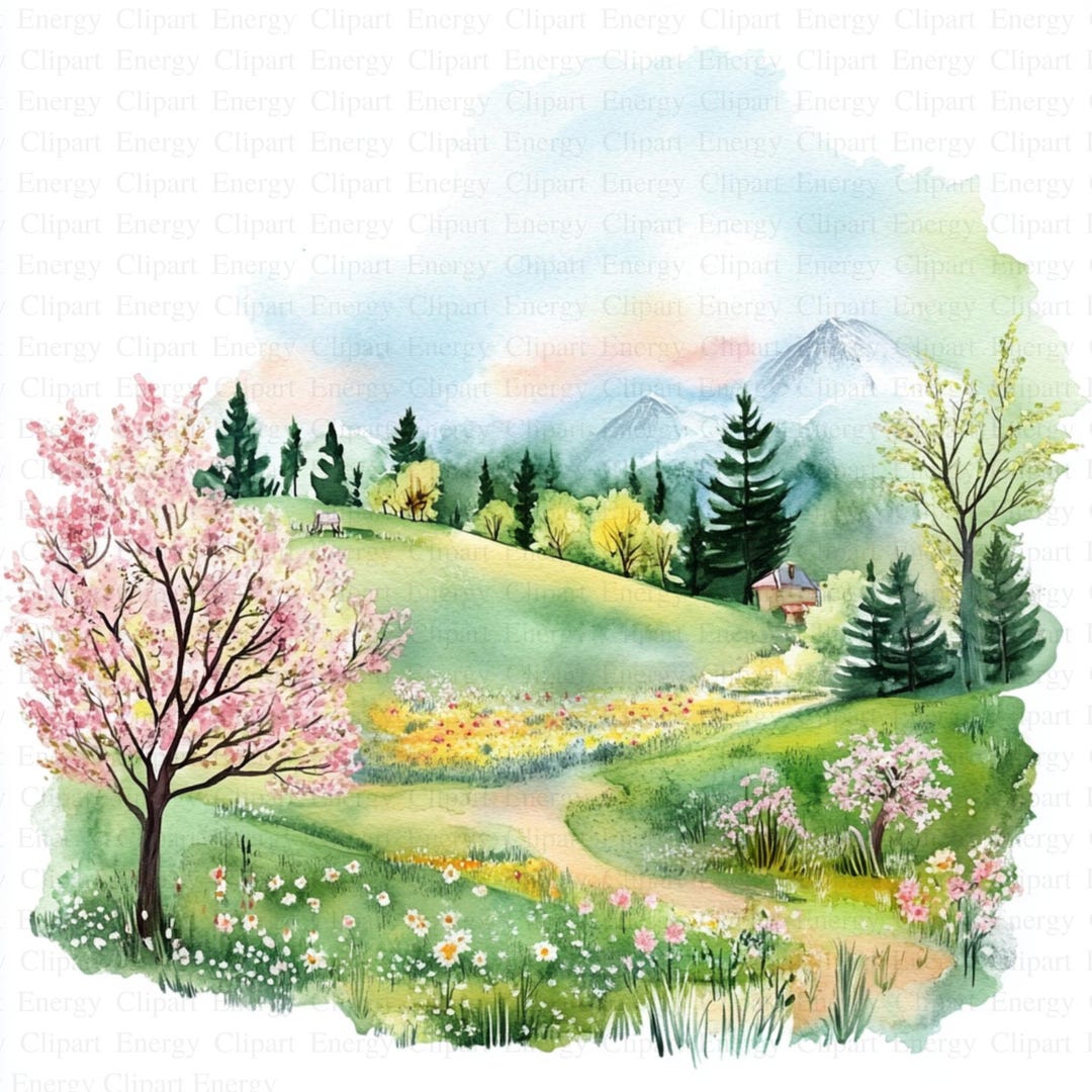 Spring Landscape Clipart | 5 High Quality Jpgs | Digital Download ...