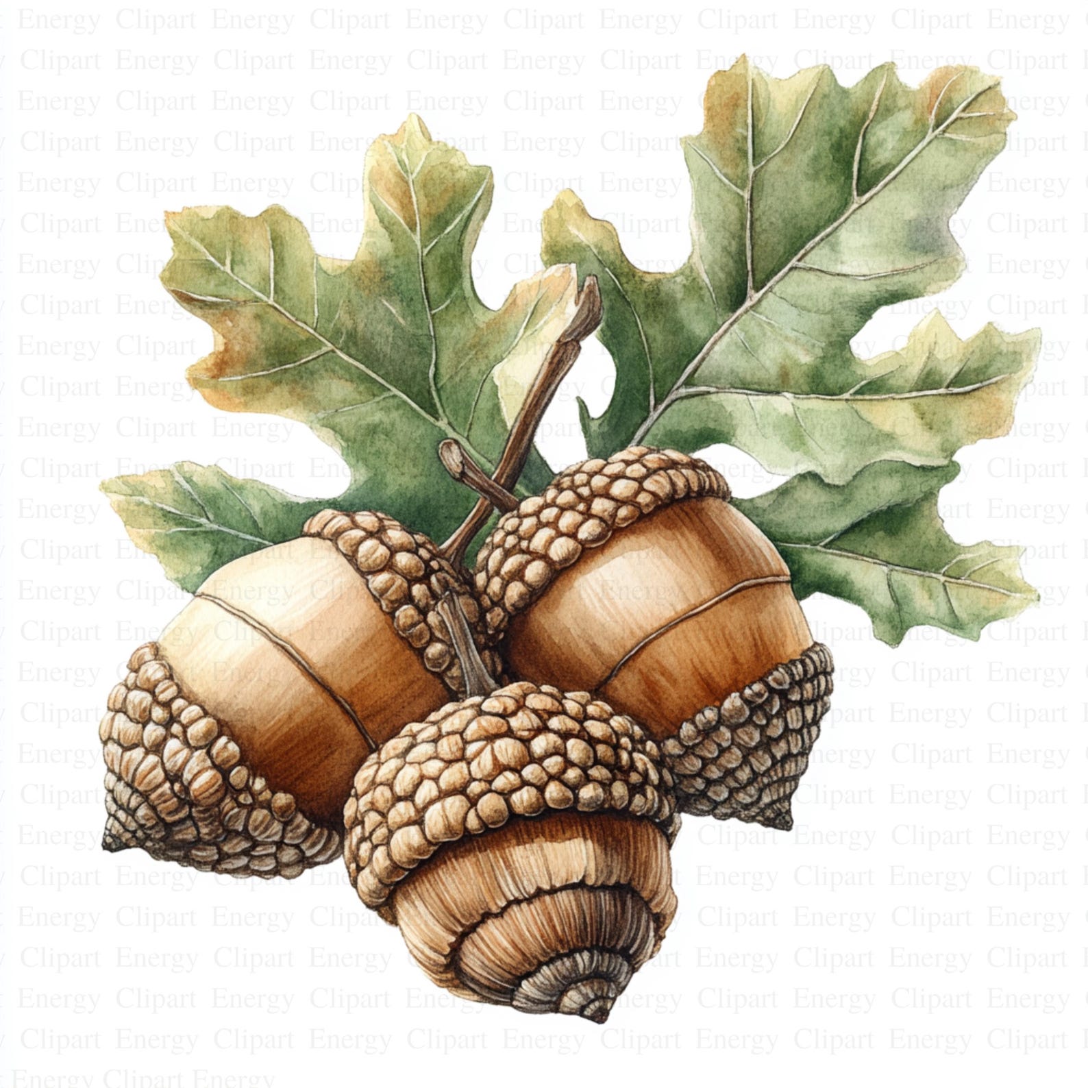 Watercolor Oak Acorn Clipart | 5 High Quality Jpg's | Digital Download ...