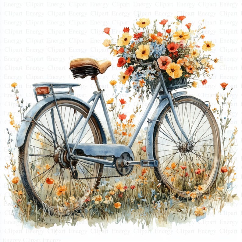 Vintage Floral Bicycle Clipart | 5 High Quality Jpgs | Digital Download ...
