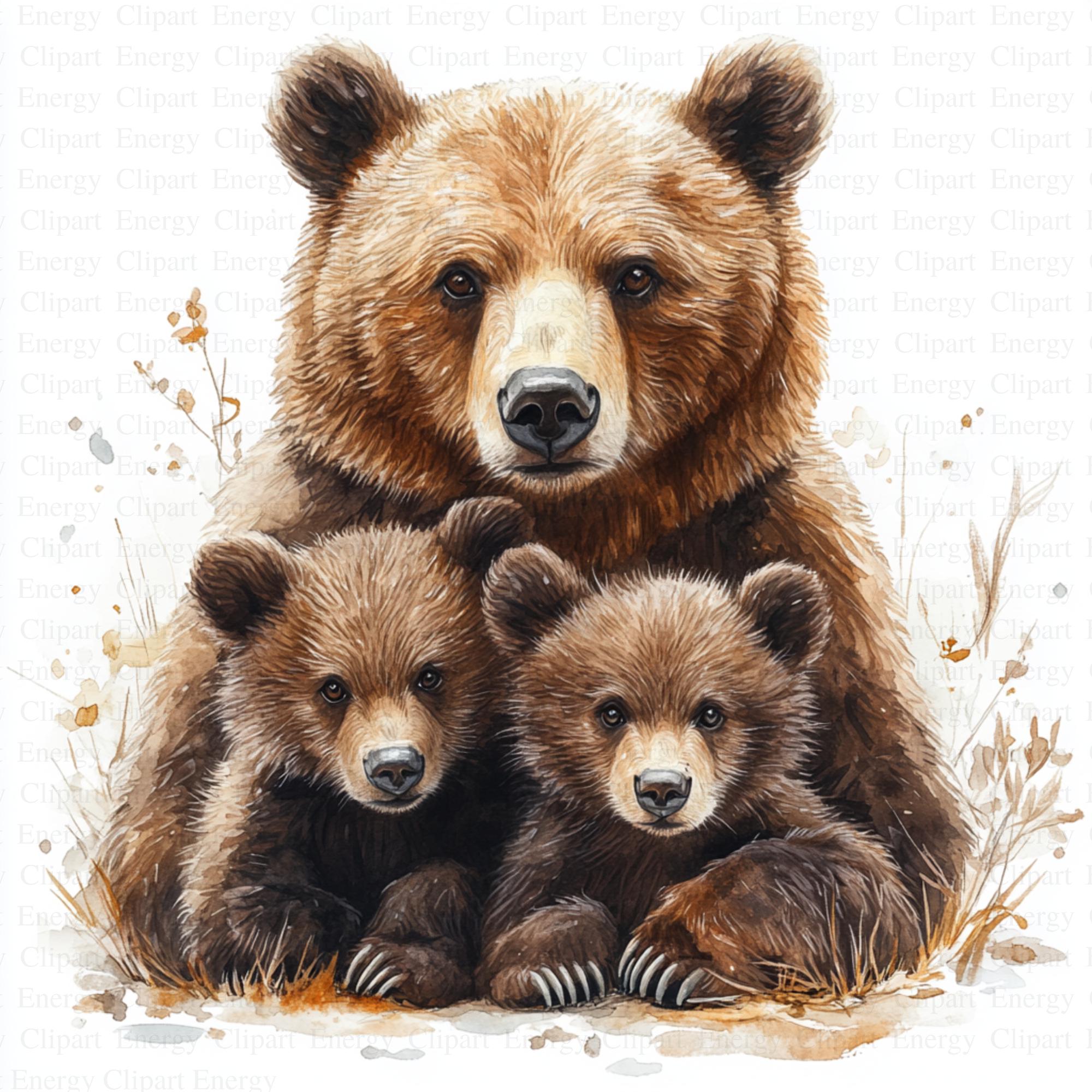 Mother Bear With Cubs Clipart | 5 High Quality Jpgs | Instant Digital ...