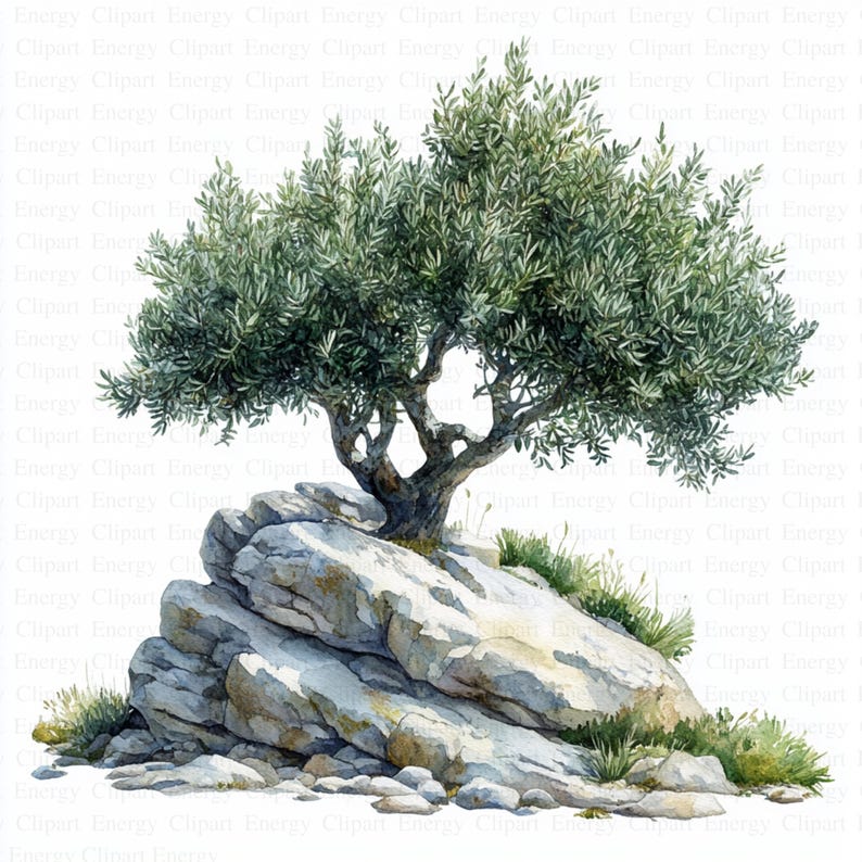 Olive Tree on Cliff Clipart | 5 High Quality Jpg's | Digital Download ...