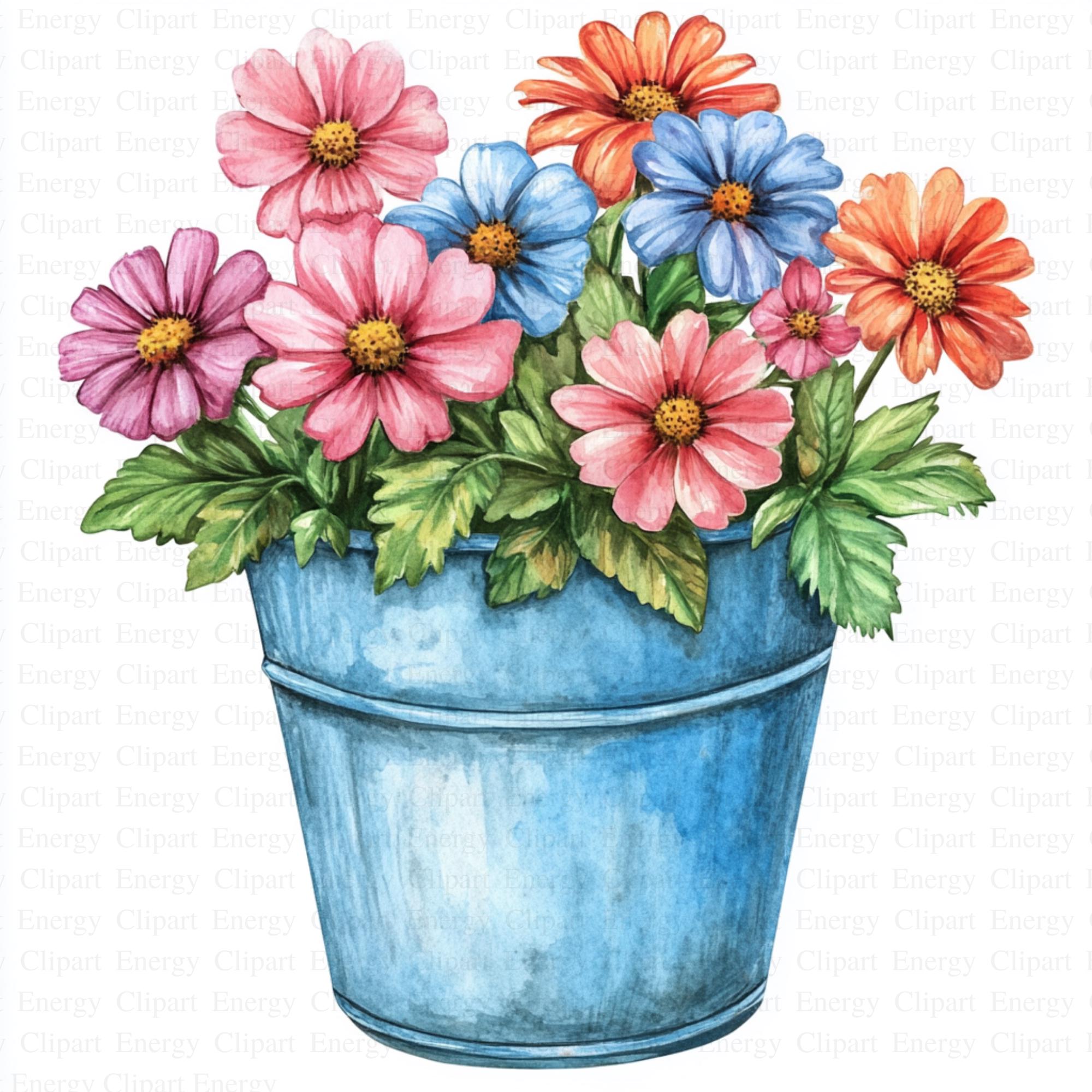 Flower Bucket Clipart | 5 High Quality Jpg's | Digital Download ...