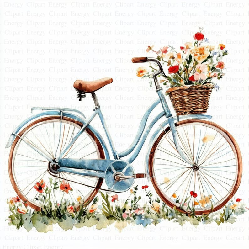 Vintage Floral Bicycle Clipart | 5 High Quality Jpgs | Digital Download ...