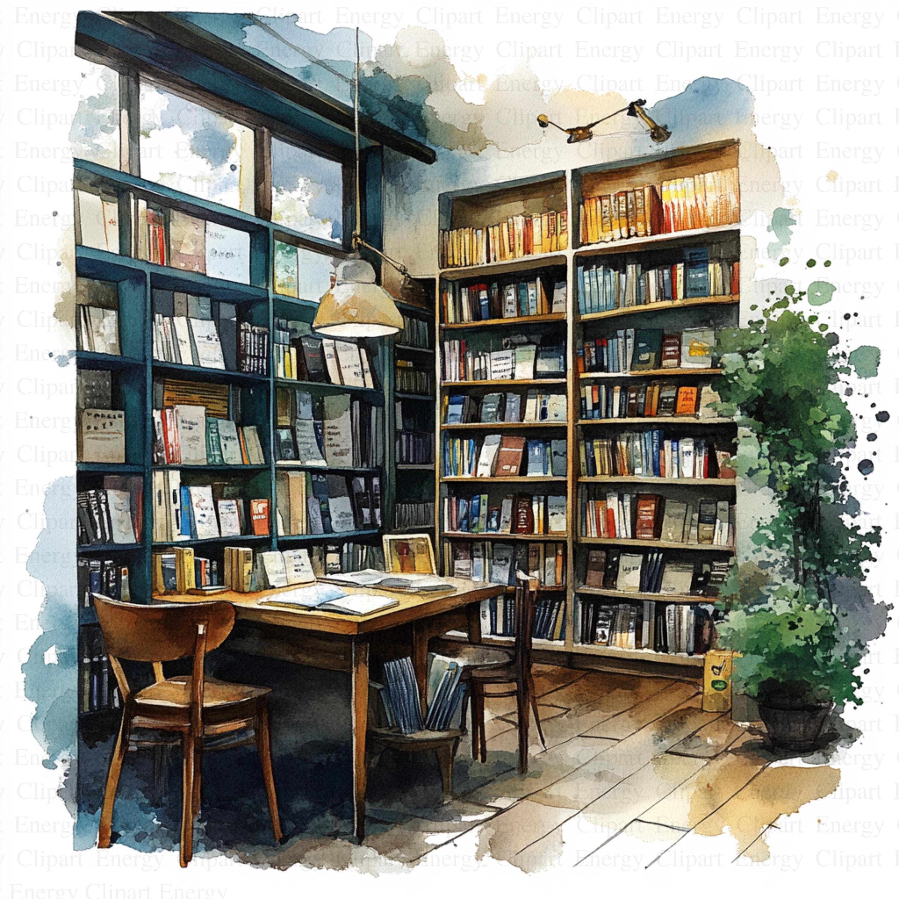 Cozy Bookstore Clipart 5 High Quality Jpg's Digital Download Adorable ...